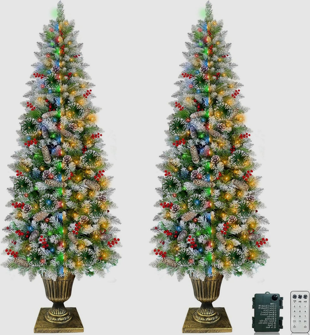 2 Pack 4FT Snowy Artificial Potted Christmas Entrance Tree - Etsy