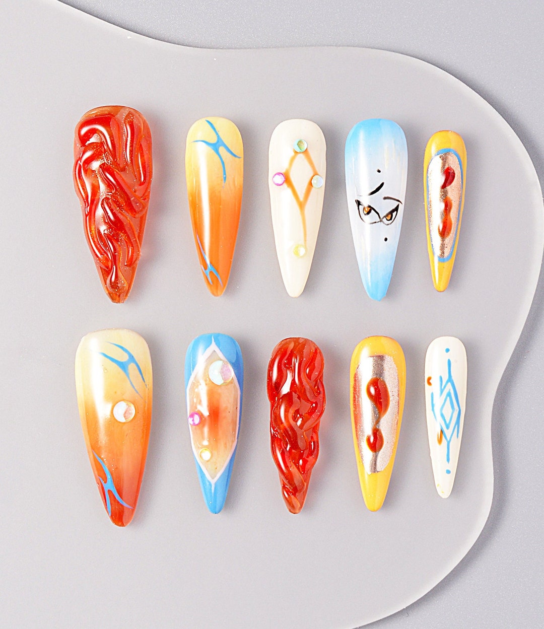 Free Style 3D Fake Nails, Hand Painted False Nails for Prom, Event ...