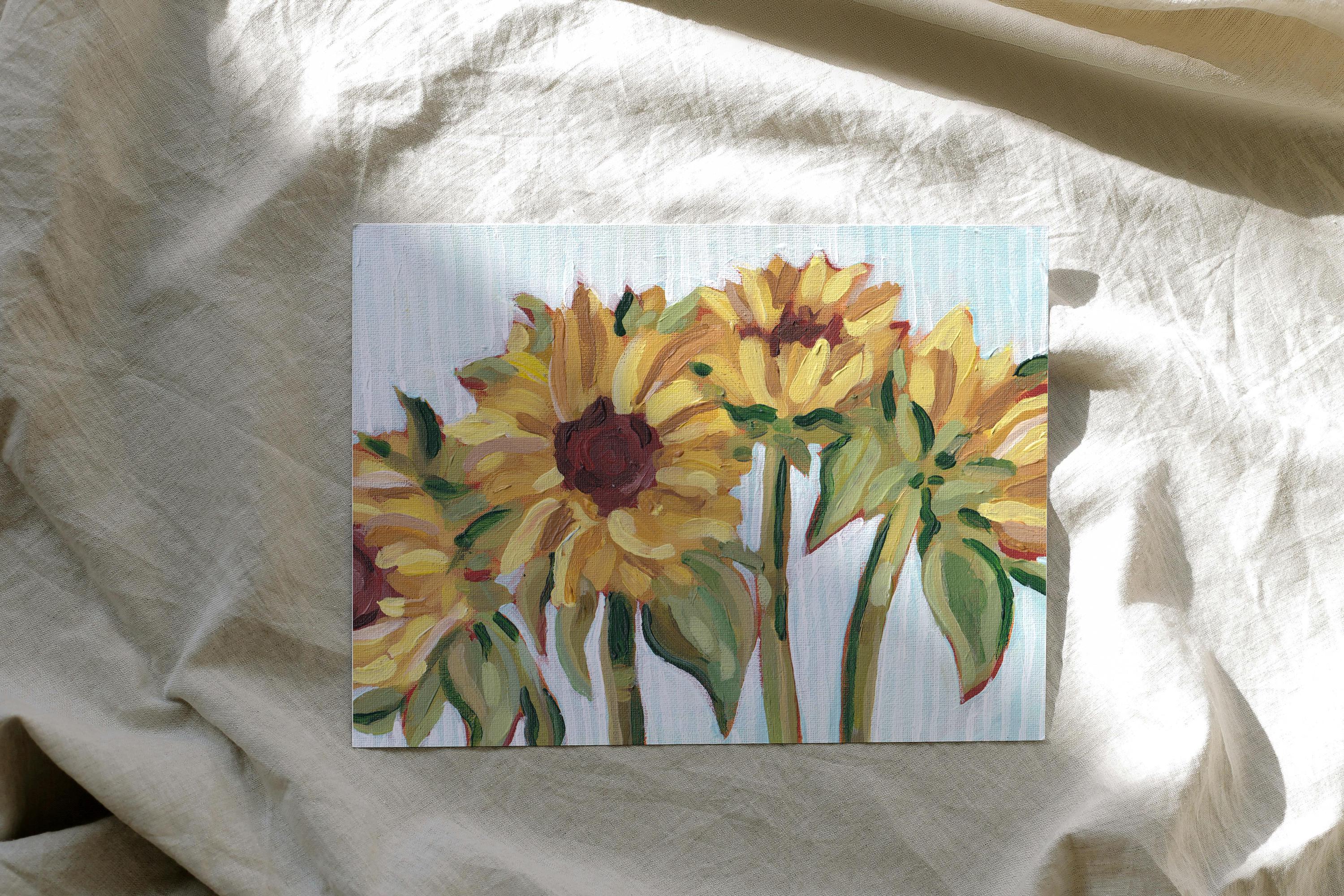 Sunflower Stripes Art Print | Vintage Floral Giclée, UNFRAMED - Etsy