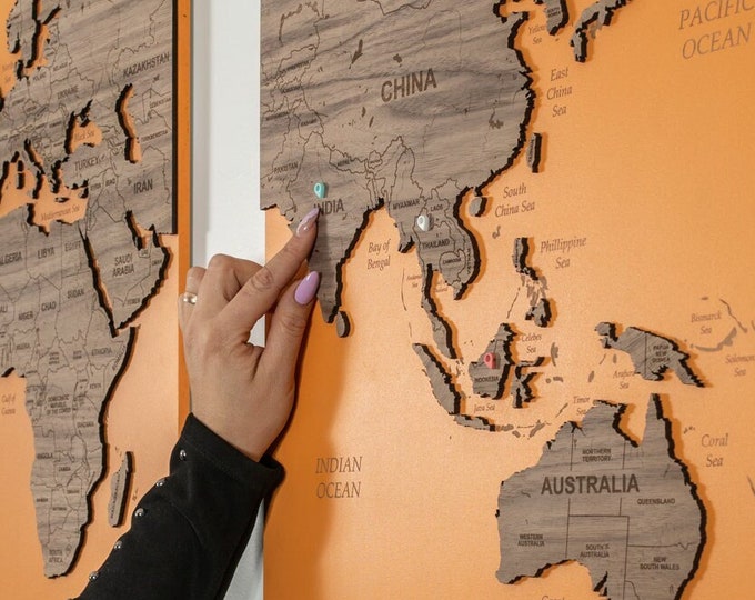 High Detail 3D Gold World Map Travel Wall Art Map, Feature Wall ...