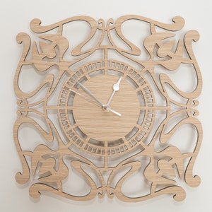 Handmade Wooden Art Deco Silent Wall Clock up to 90cm in Oak, Walnut or ...