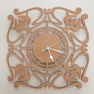 Handmade Wooden Art Deco Silent Wall Clock up to 90cm in Oak, Walnut or ...