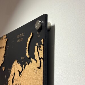 World Map Push Pin Wall Art in Cork or Oak - Detailed Office Decor With ...