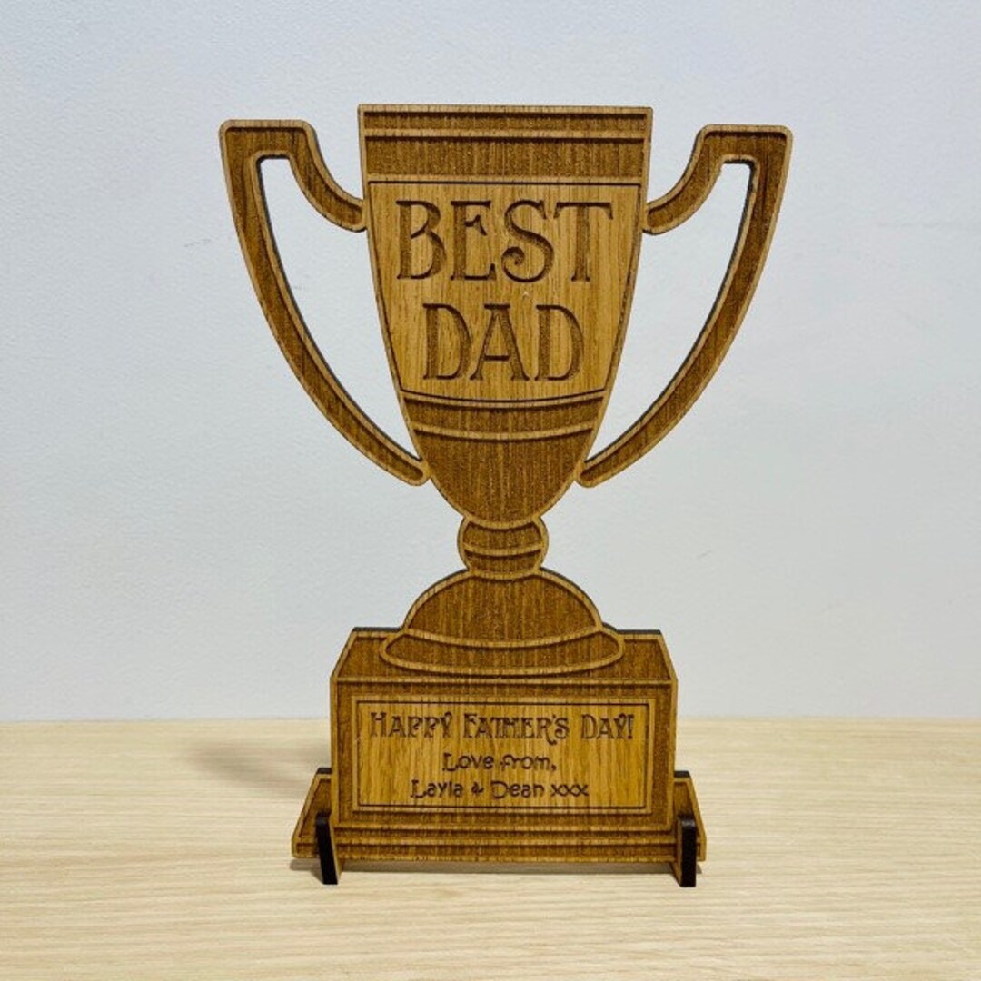 Personalised Wooden 'best Dad' Trophy Card Wood Engraved for Happy ...