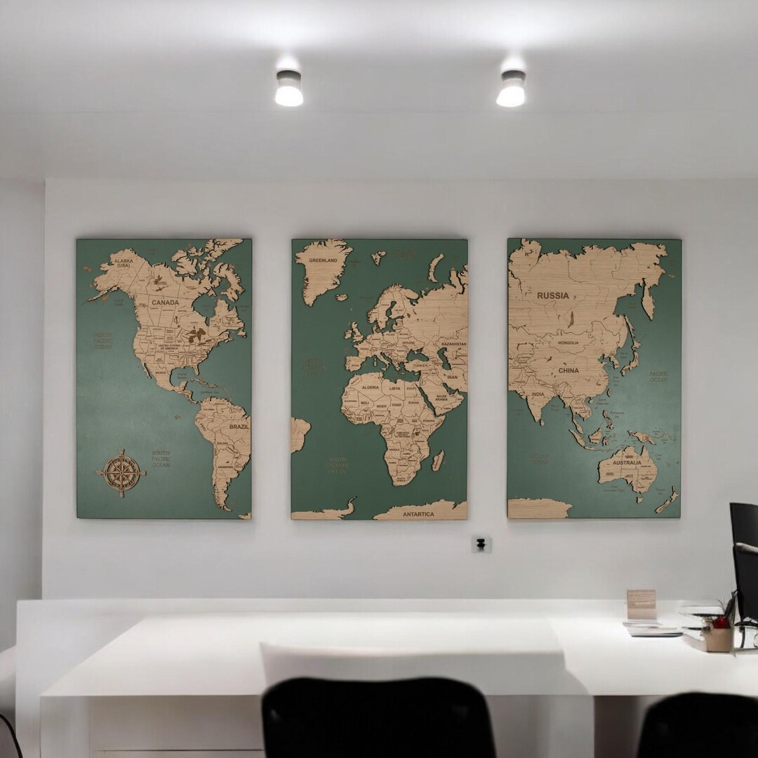 Cork or Oak World Map Cork Push Pin Board Wall Art - Personalized 3 ...