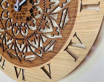 Handmade Wooden Art Deco Silent Wall Clock up to 90cm in Oak, Walnut or ...