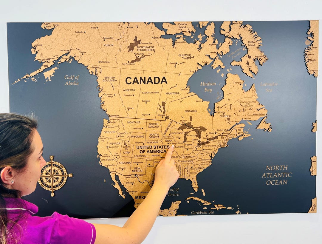 America USA United States Map Cork Push Pin Board Travel Wall Art Map ...