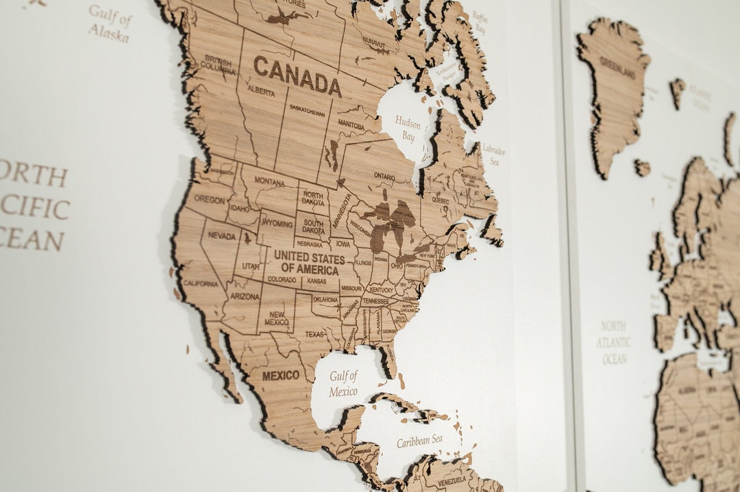 Oak Wood Engraved World Map Wall Art, Cork Board Map Wooden Oak Wood ...