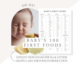 Baby's First 100 Foods Checklist, Weaning Chart, Baby Food Tracker ...
