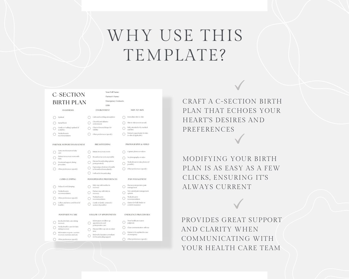 C-section Birth Plan Template, Cesarean Birth Plan, Gentle C-section ...