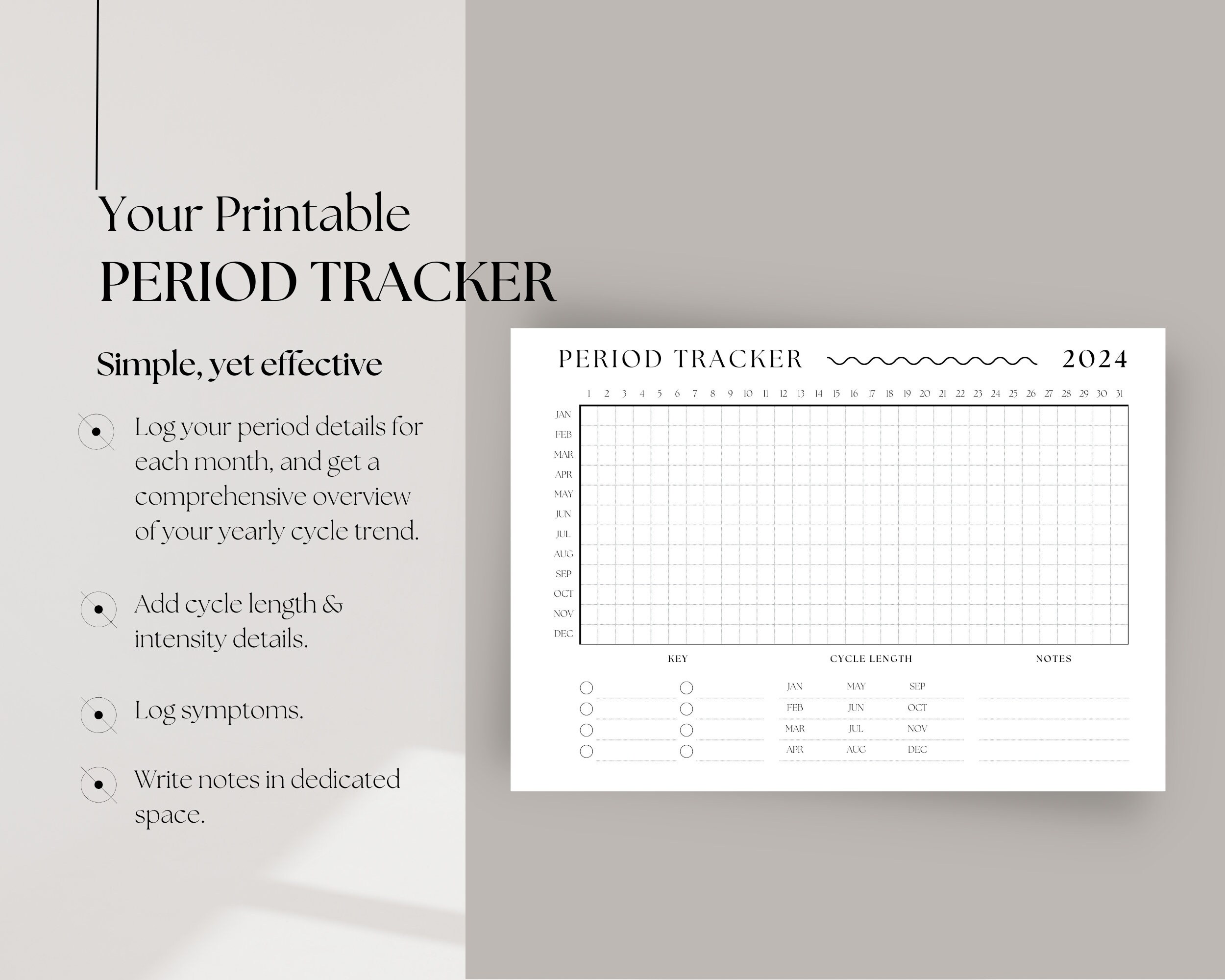 Cycle Tracker Printable, Cycle Tracker Calendar, Period Tracker Digital ...
