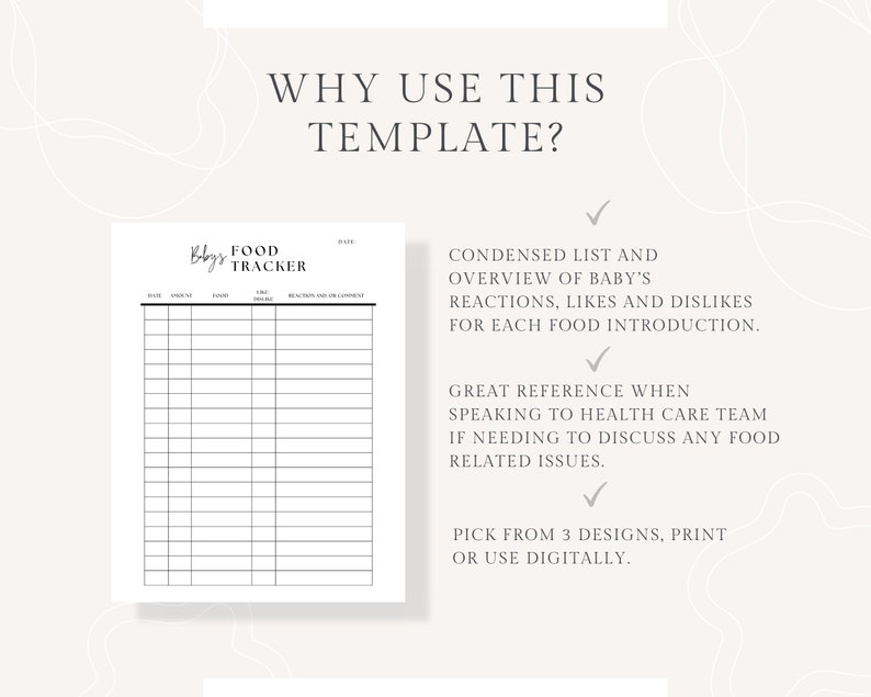 Baby First Foods Log, Solid Food Tracker, Baby Led Weaning Chart, Food ...