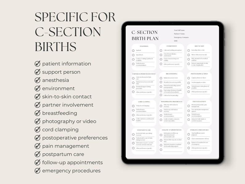 C-section Birth Plan Template, Cesarean Birth Plan, Gentle C-section ...