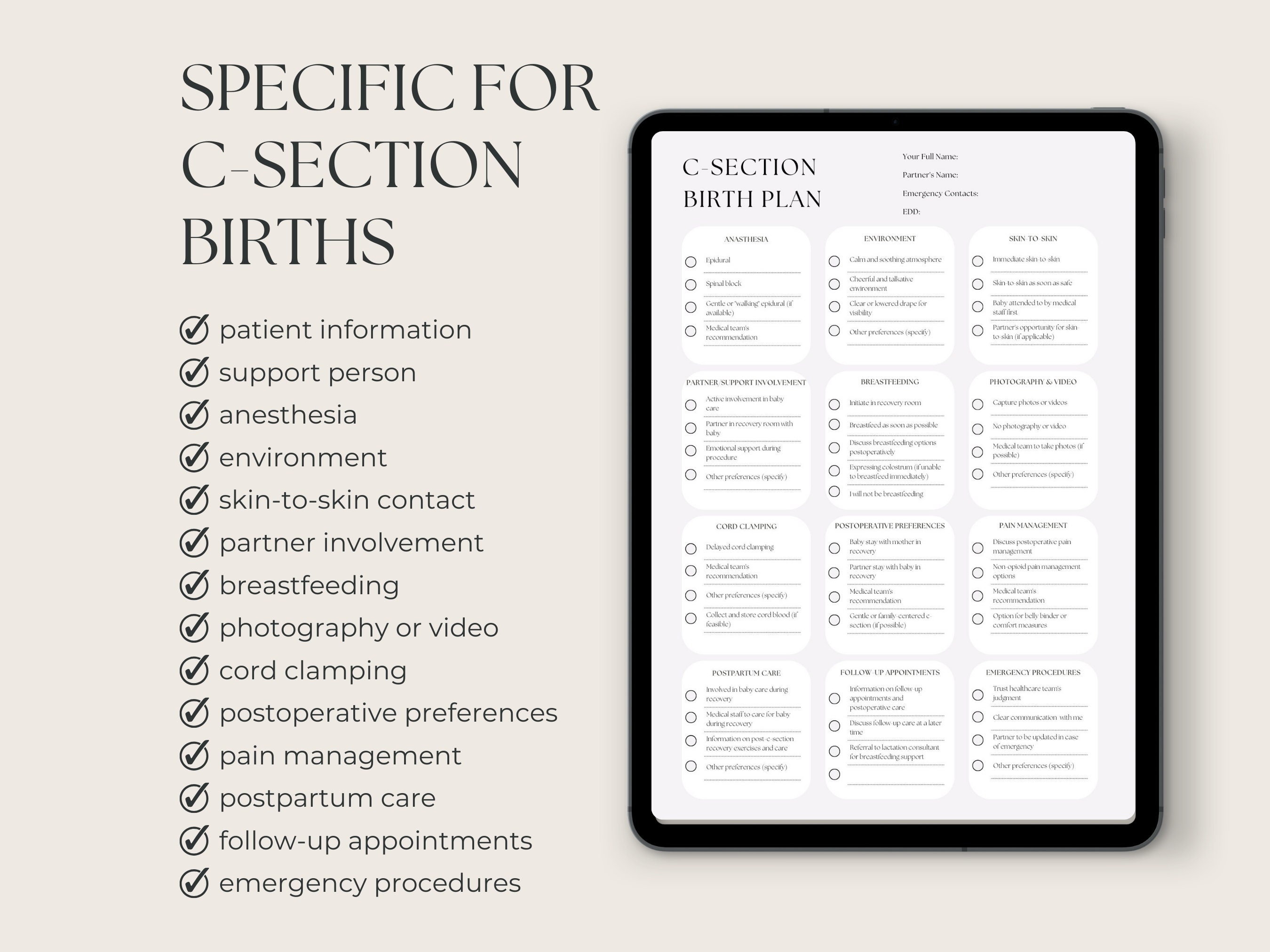 C-section Birth Plan Template, Cesarean Birth Plan, Gentle C-section ...
