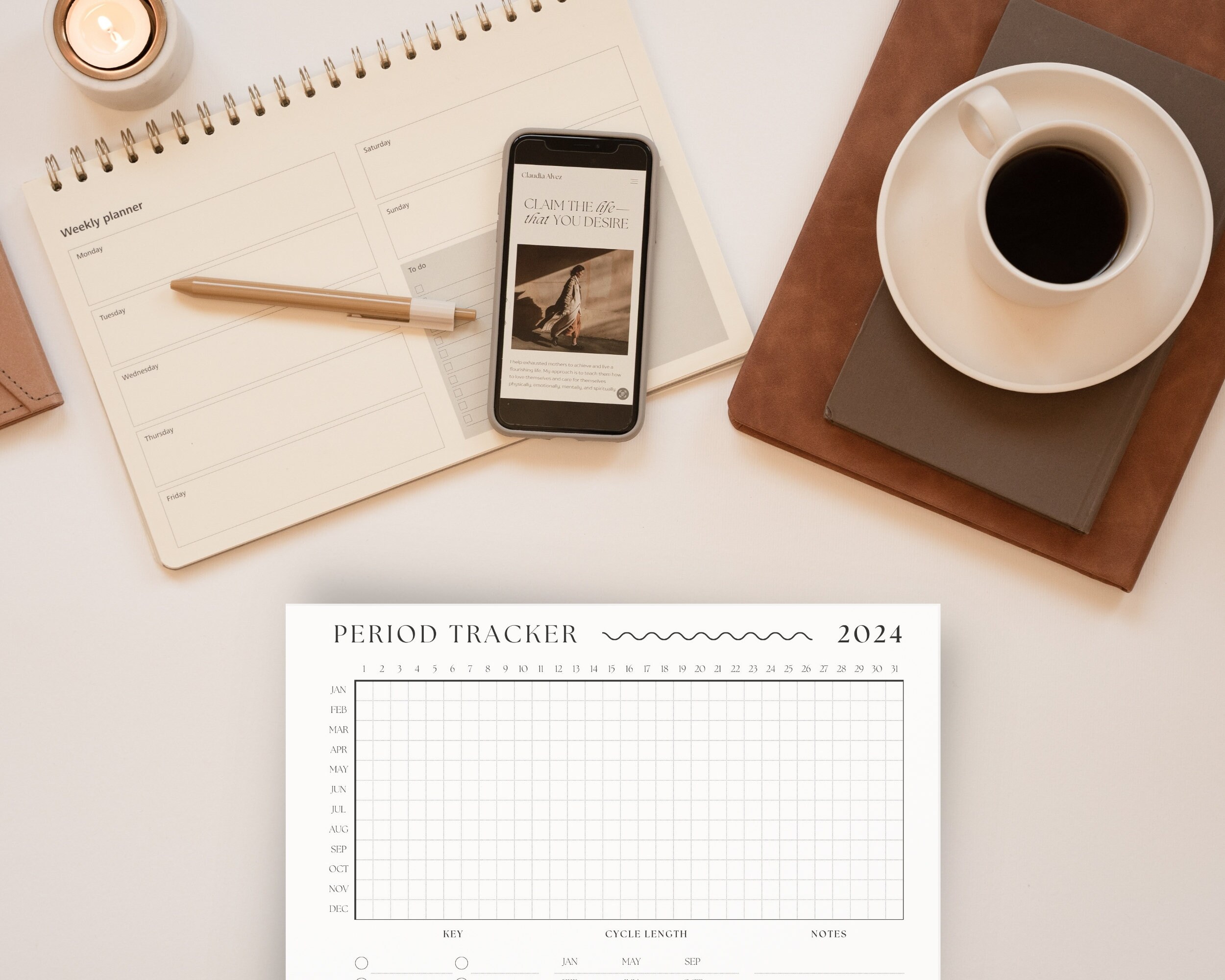 Cycle Tracker Printable, Cycle Tracker Calendar, Period Tracker Digital ...