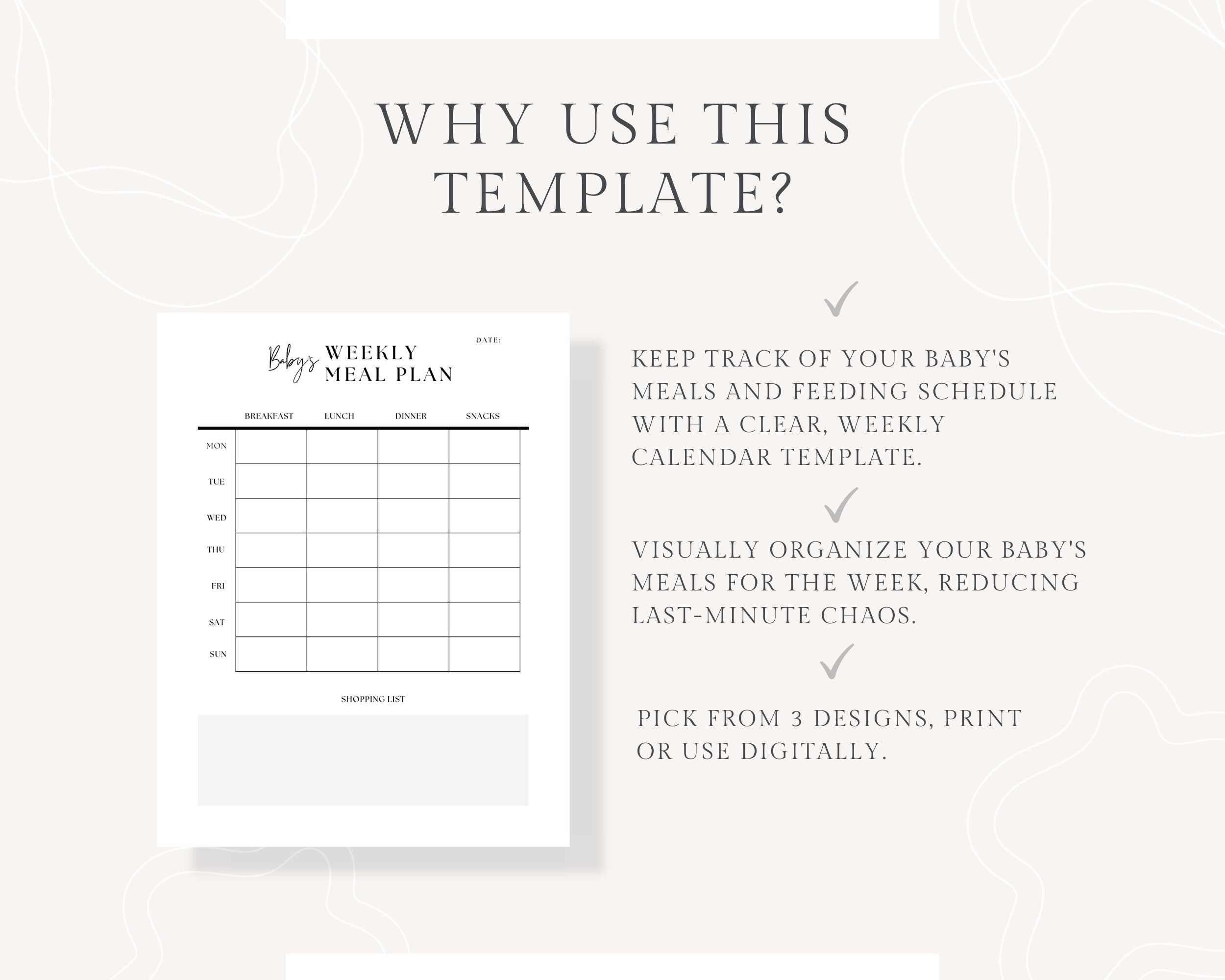 Baby Meal Planner Template, Baby Led Weaning Calendar, Weekly Meal ...