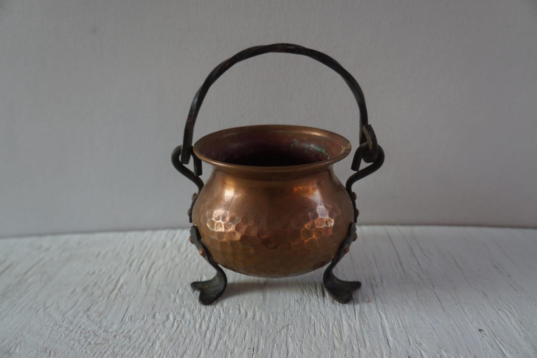 Vintage Copper and Iron Small Cauldron, Kettle, Pot or Planter - Etsy