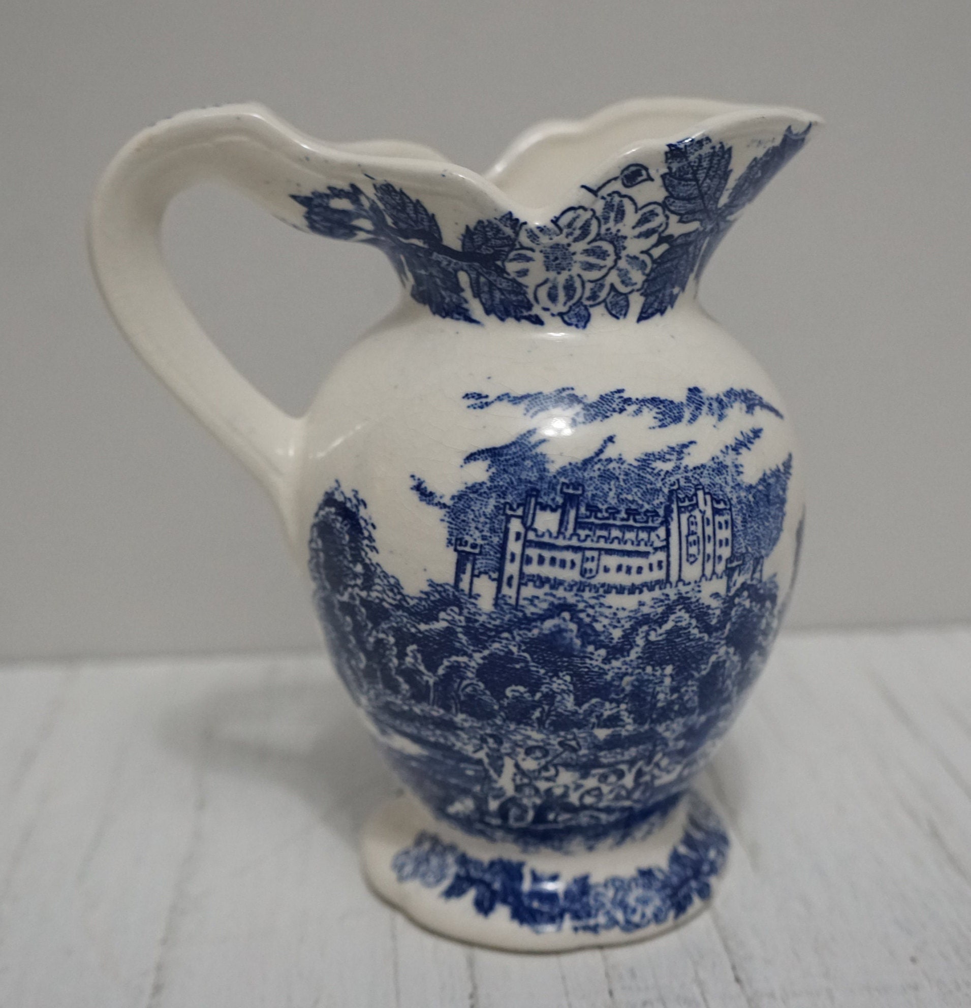 Vintage Blue and White Transferware Castle Creamer Pitcher Blue and ...