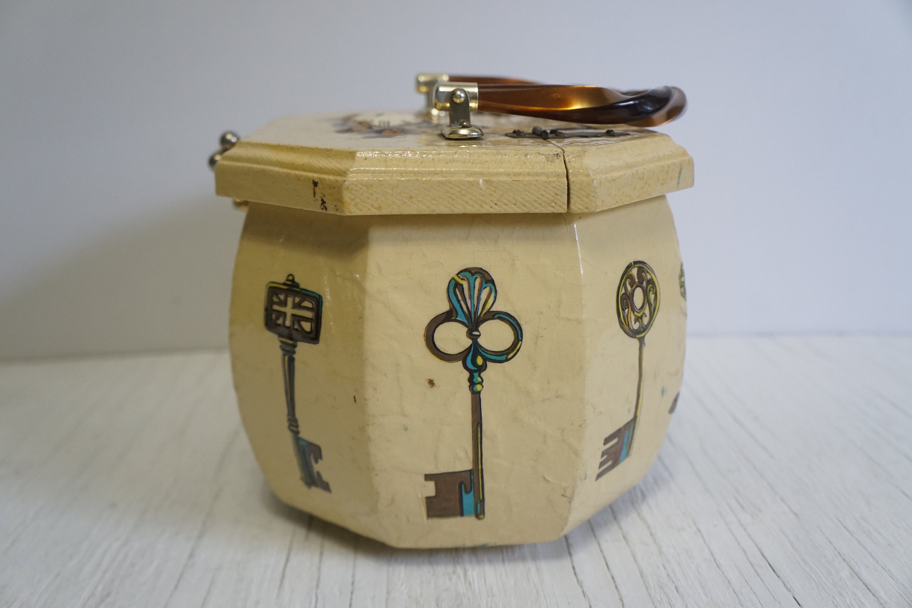 Vintage Decoupage Box Handbag/octagon Shaped Box Handbag/tortoiseshell ...