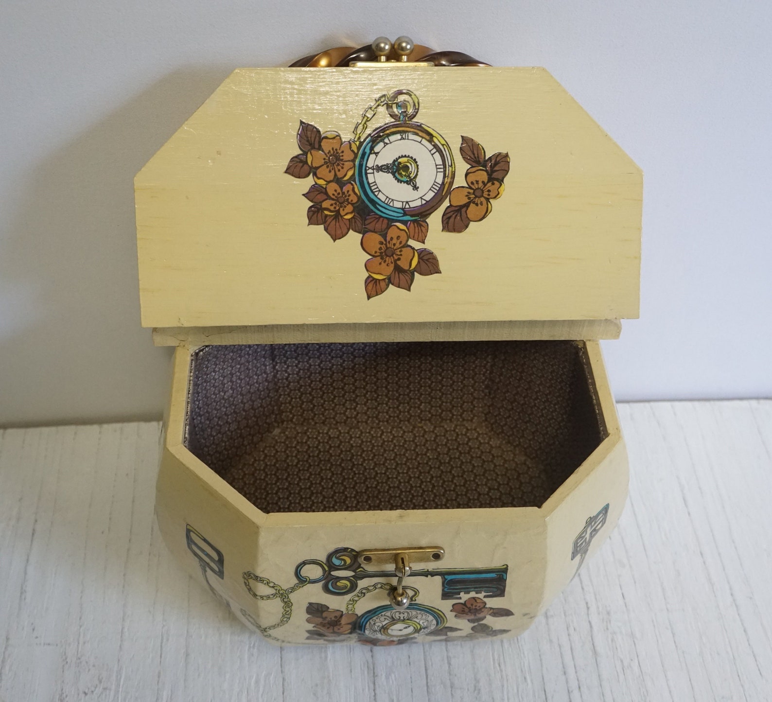 Vintage Decoupage Box Handbag/octagon Shaped Box Handbag/tortoiseshell ...