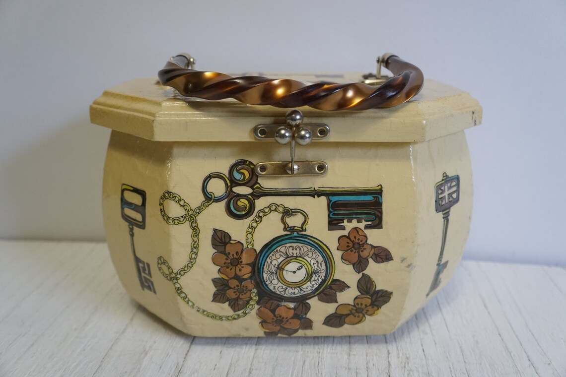 Vintage Decoupage Box Handbag/octagon Shaped Box Handbag/tortoiseshell ...