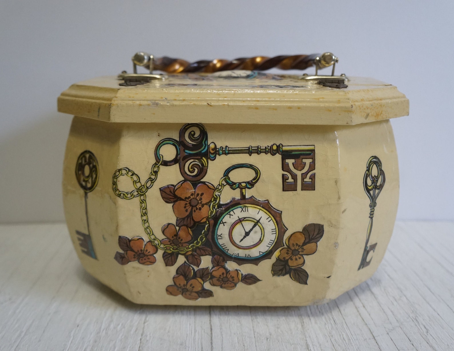 Vintage Decoupage Box Handbag/octagon Shaped Box Handbag/tortoiseshell ...