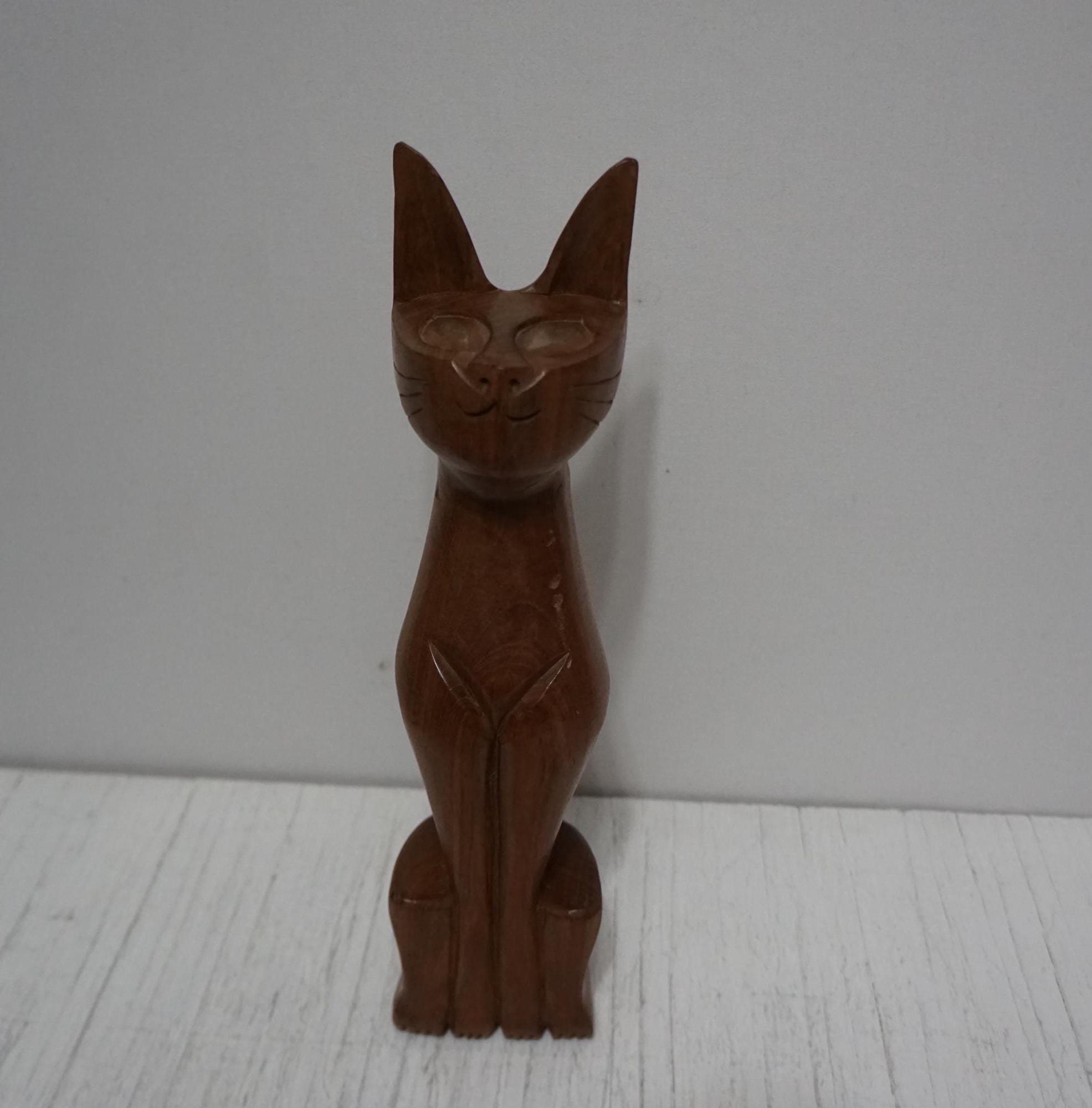 Mid Century Modern Teak Siamese Cat Statue Wood Cat Sculpture Siamese ...
