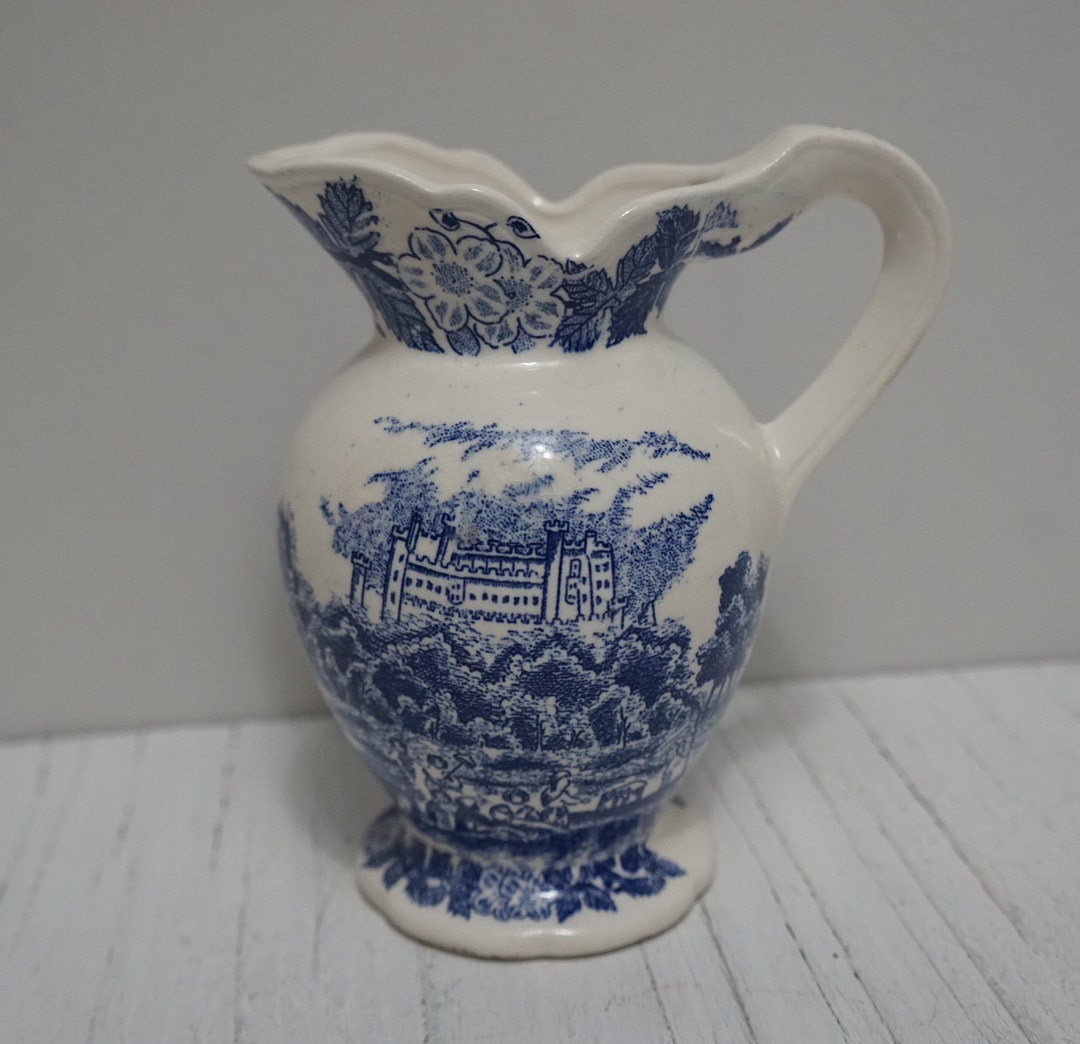Vintage Blue and White Transferware Castle Creamer Pitcher Blue and ...
