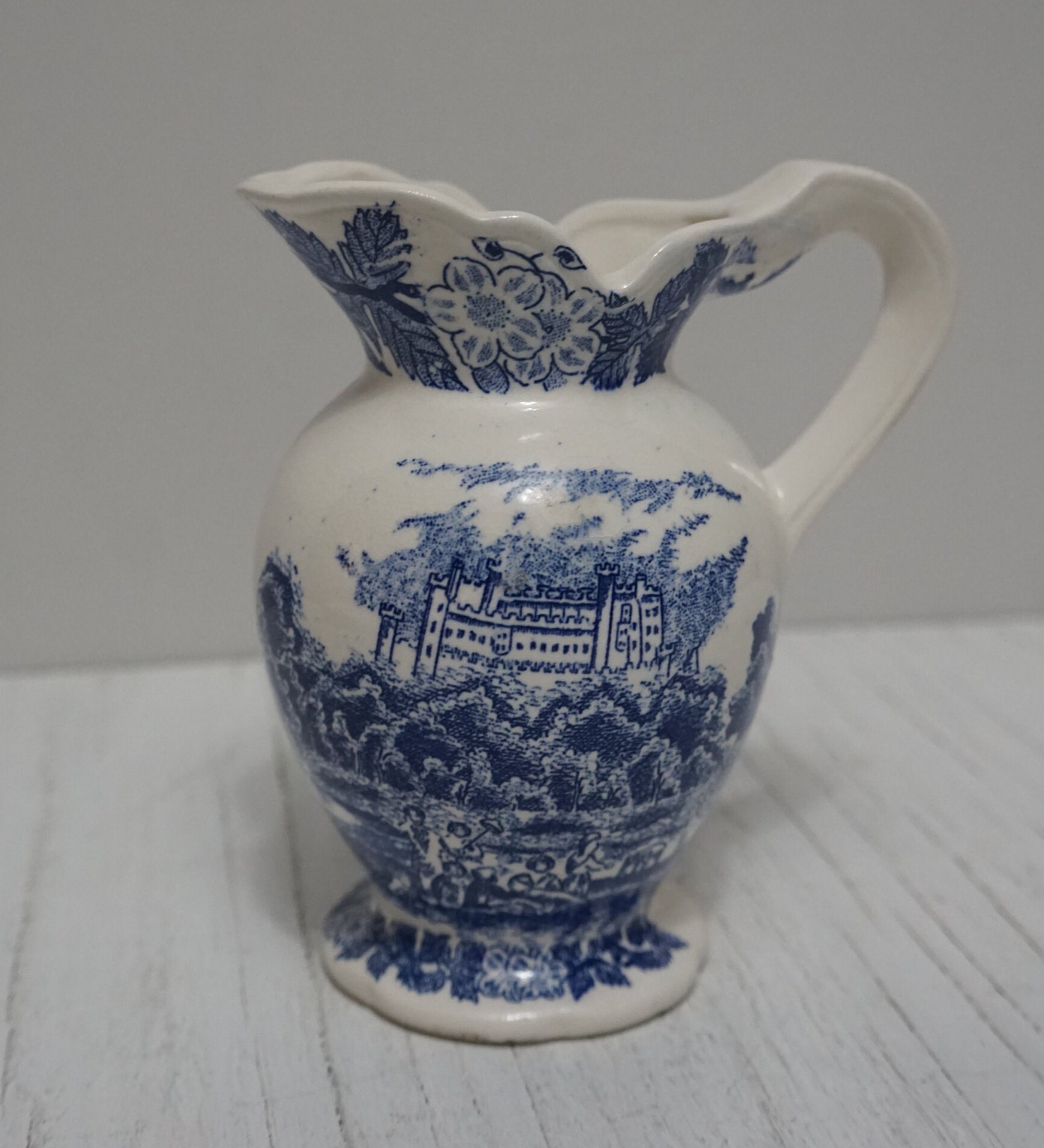 Vintage Blue and White Transferware Castle Creamer Pitcher Blue and ...