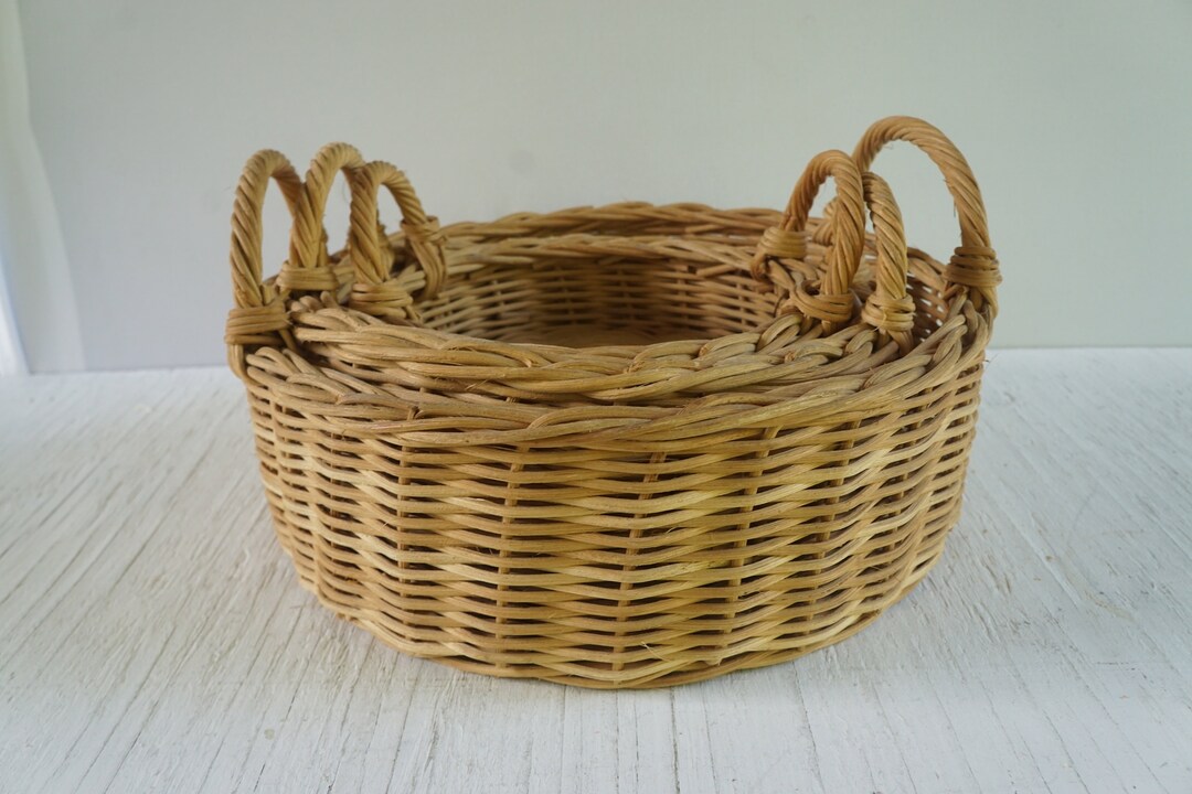 Set of 3 Round Wicker Baskets Stacking Baskets Farmhouse Storage Home ...