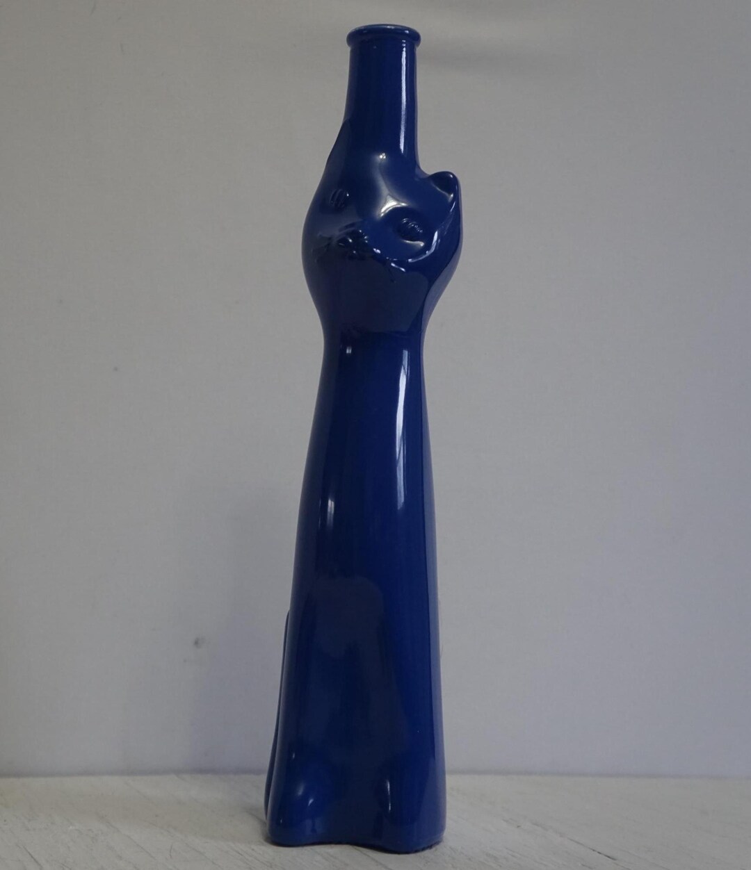 Blue Glass Kitty Cat Bottle Vase Riesling Wine Bottle Decor - Etsy