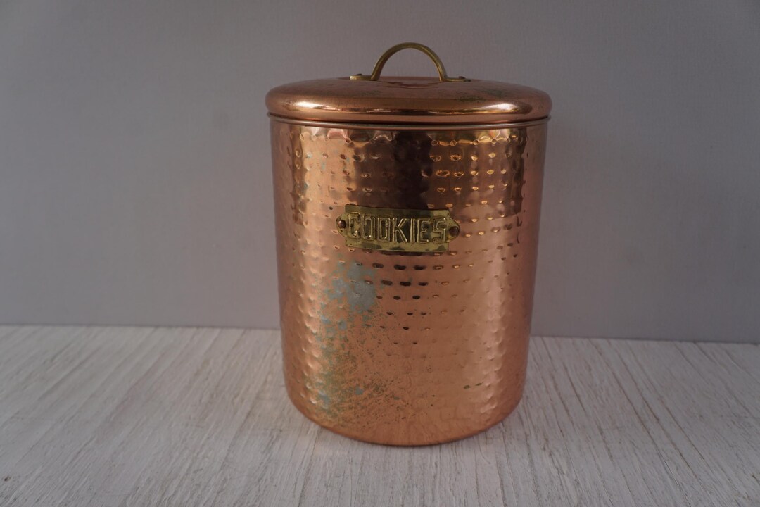 Vintage Hammered Copper and Brass Cookie Canister Kitchen Storage ...