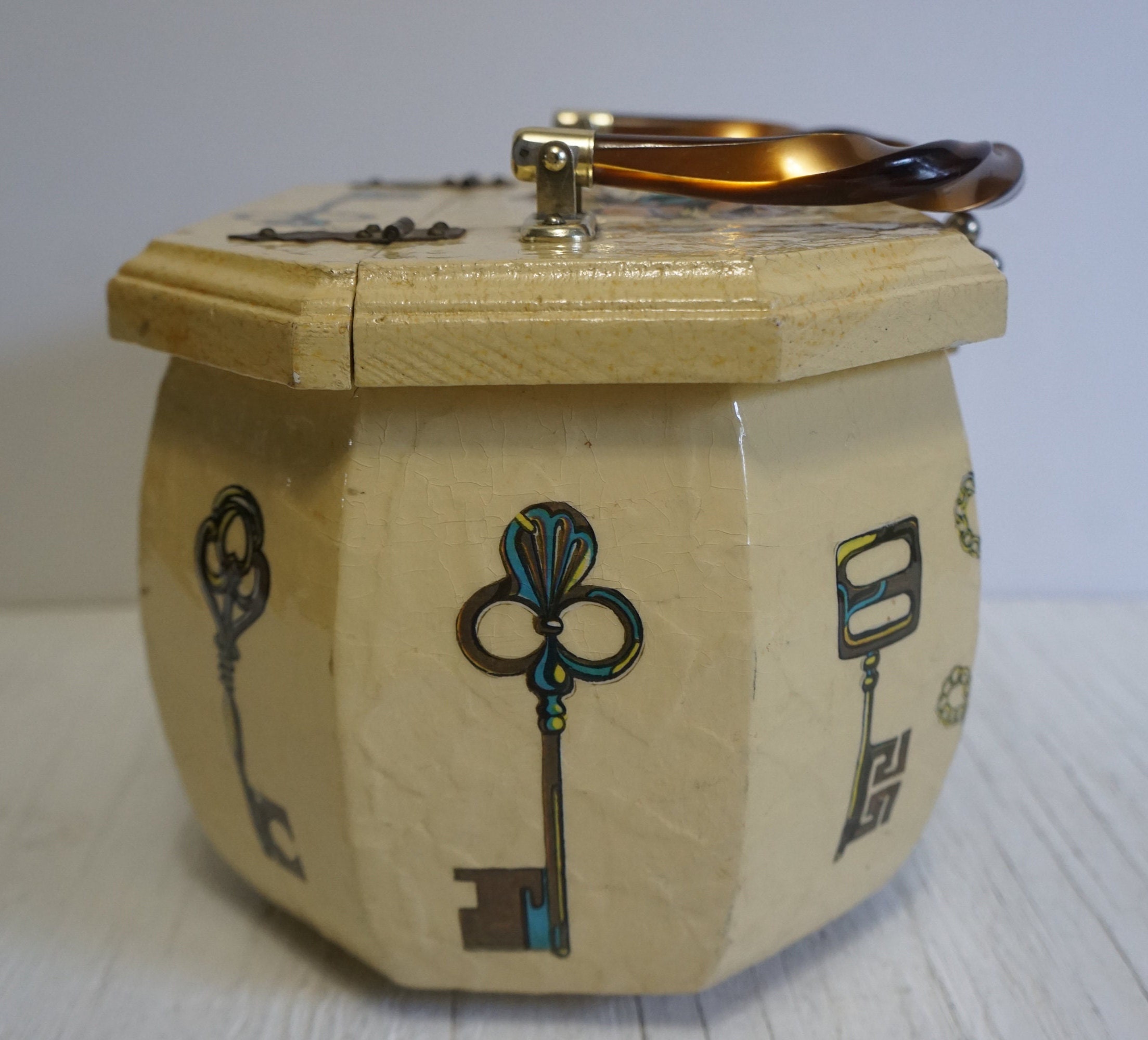 Vintage Decoupage Box Handbag/octagon Shaped Box Handbag/tortoiseshell ...