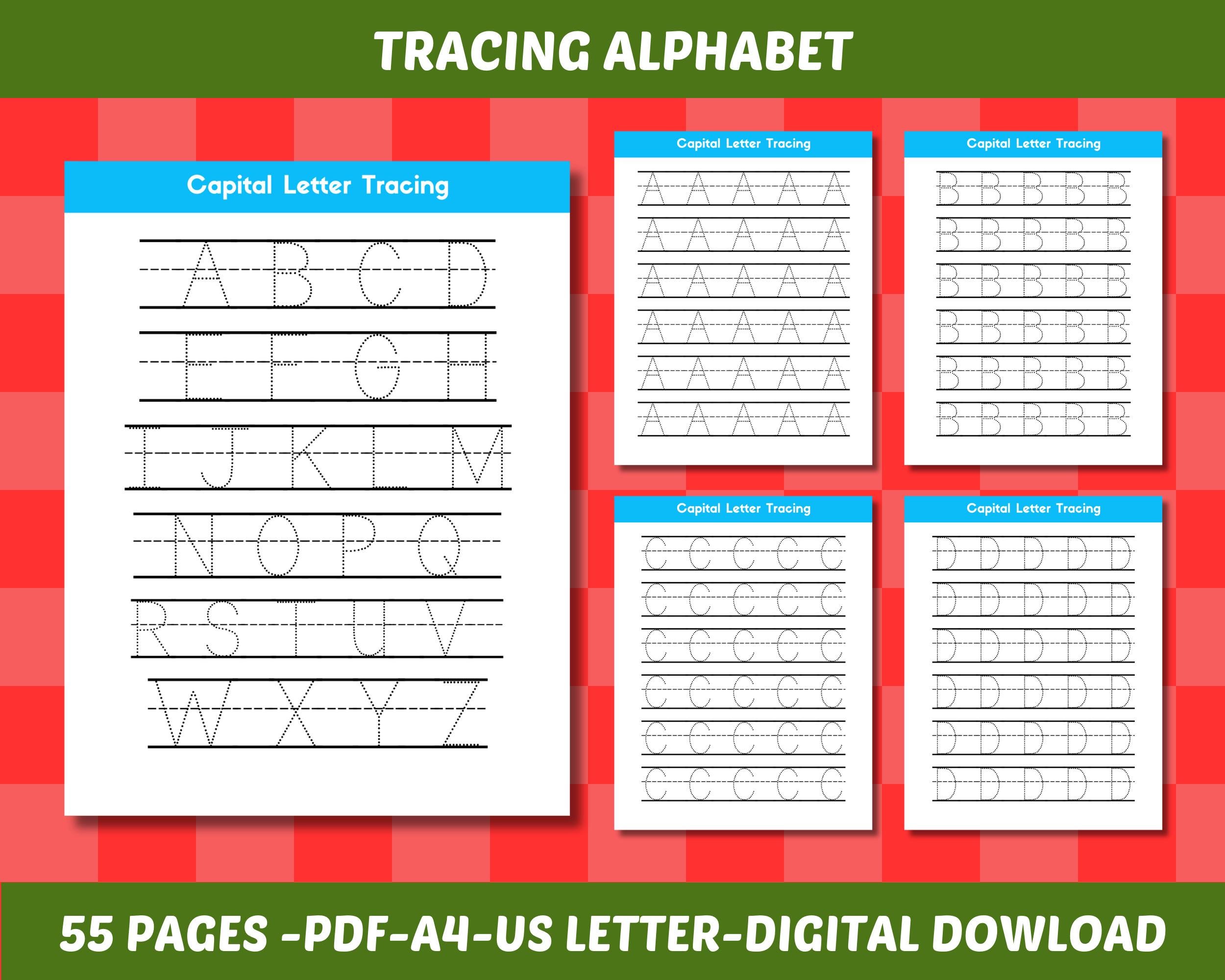 Alphabet Tracing Worksheets ABC Tracing Sheets Uppercase & Lowercase ...