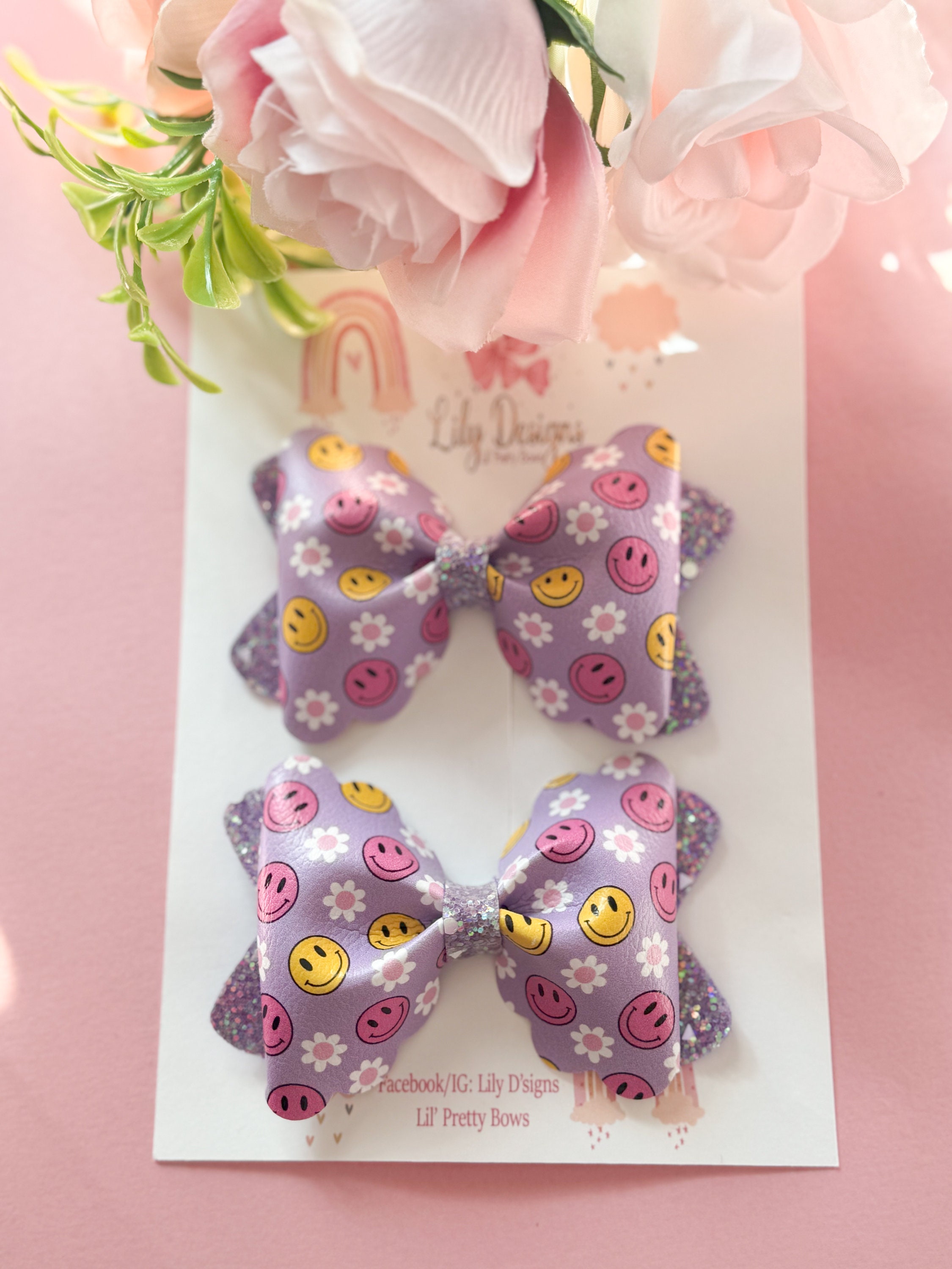 Happy Faces Pigtails Bows , Summer Bows, Hair Bows, Girl Hair ...