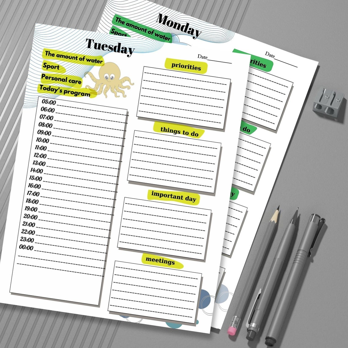 Modern Colorful Daily & Weekly Printable Planner, Monthly Undated Goal ...