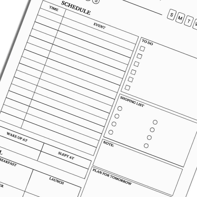 Minimalist Daily Printable and Fillable Planner. Daily Hourly Check ...