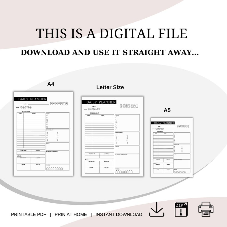 Minimalist Daily Printable and Fillable Planner. Daily Hourly Check ...