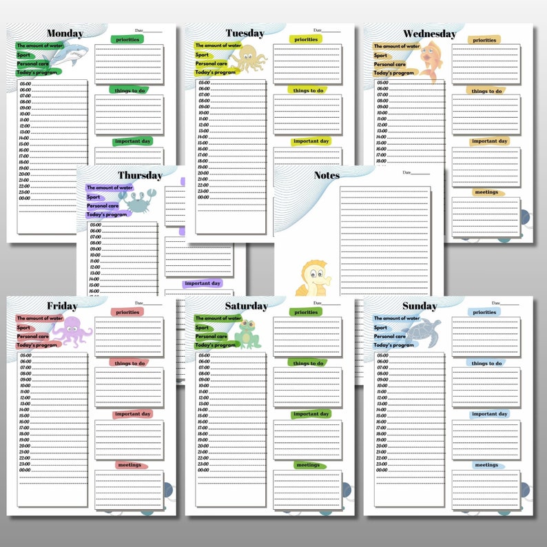 Modern Colorful Daily & Weekly Printable Planner, Monthly Undated Goal ...