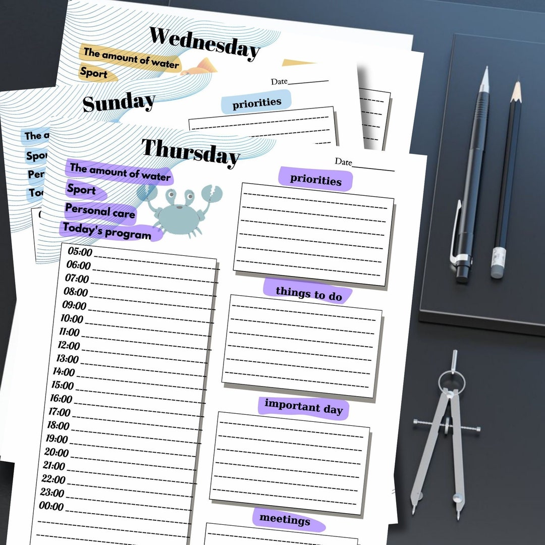 Modern Colorful Daily & Weekly Printable Planner, Monthly Undated Goal ...