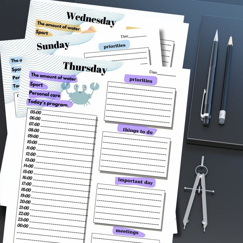 Modern Colorful Daily & Weekly Printable Planner, Monthly Undated Goal ...