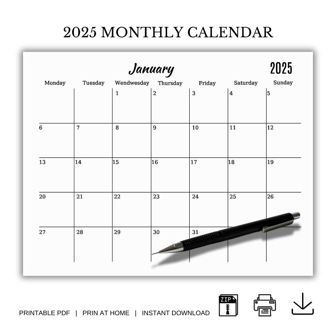 2025 Monthly Planner Calendar Horizontal Sunday and Monday Start 2025 ...