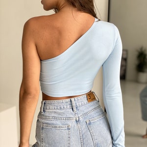 Long Sleeve One Shoulder Seamless Top, One Shoulder Crop Tank Top - Etsy