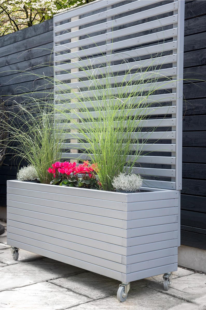 Large L145 X W40 X H40cm Wooden Planter With Trellis and Castors - Etsy UK