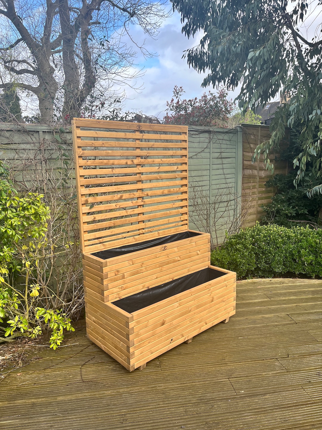 2 Tier Wooden Planter With Trellis - Etsy UK