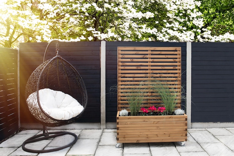 Large L145 X W40 X H40cm Wooden Planter With Trellis and Castors - Etsy UK
