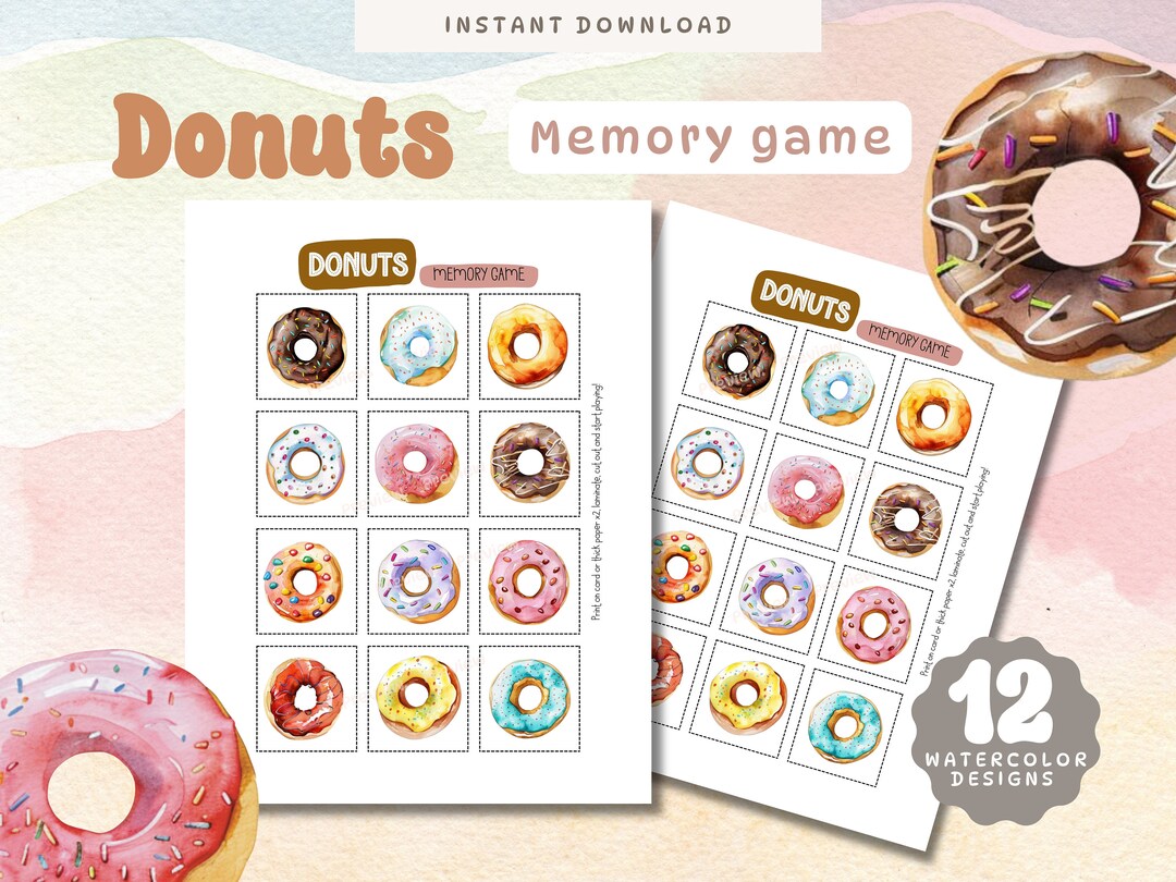 Donuts Memory Game, Printable Memory Cards, Donut Match Memory Game ...