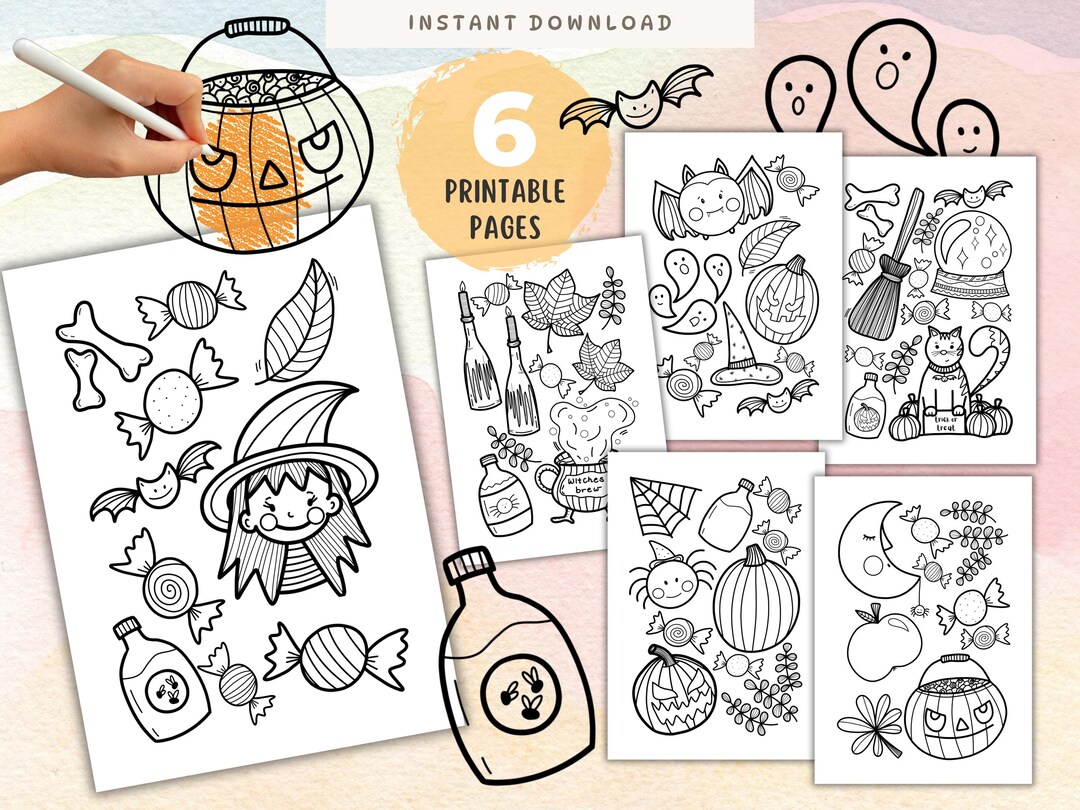 HALLOWEEN Printable Coloring Pages for Kids, Cute Autumn Coloring ...