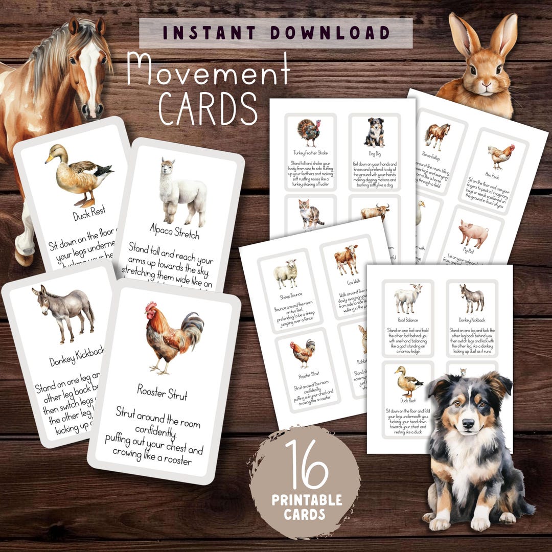 Farm Animal Movement Cards: Montessori Homeschool Activity (PDF) - Etsy