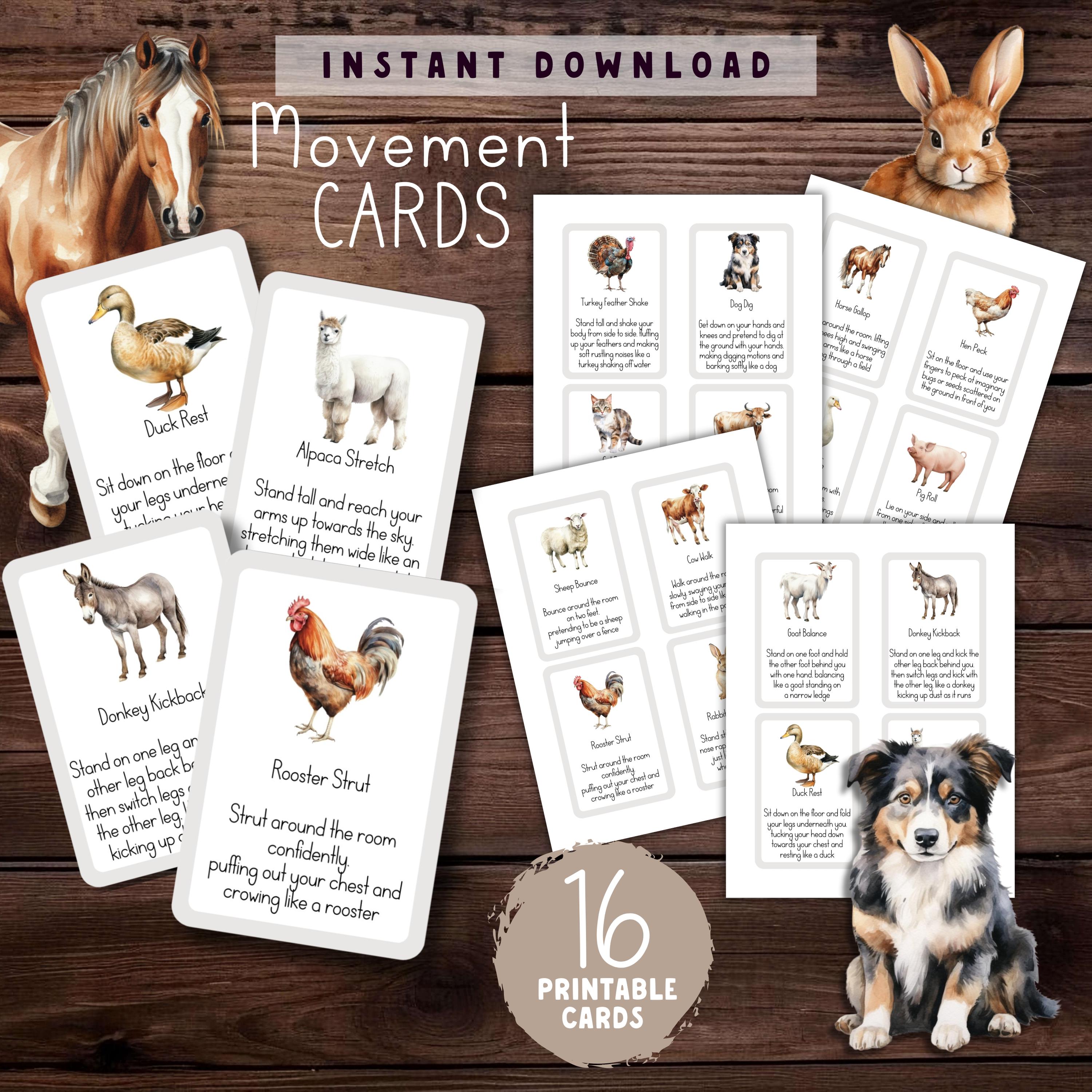 Farm Animal Movement Cards | Montessori Printable Flashcards | Farm ...